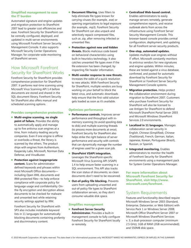 Microsoft Forefront - Security for SharePoint Whitepaper | PDF