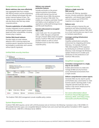 Microsoft Forefront - Threat Management Gateway 2010 Datasheet | PDF