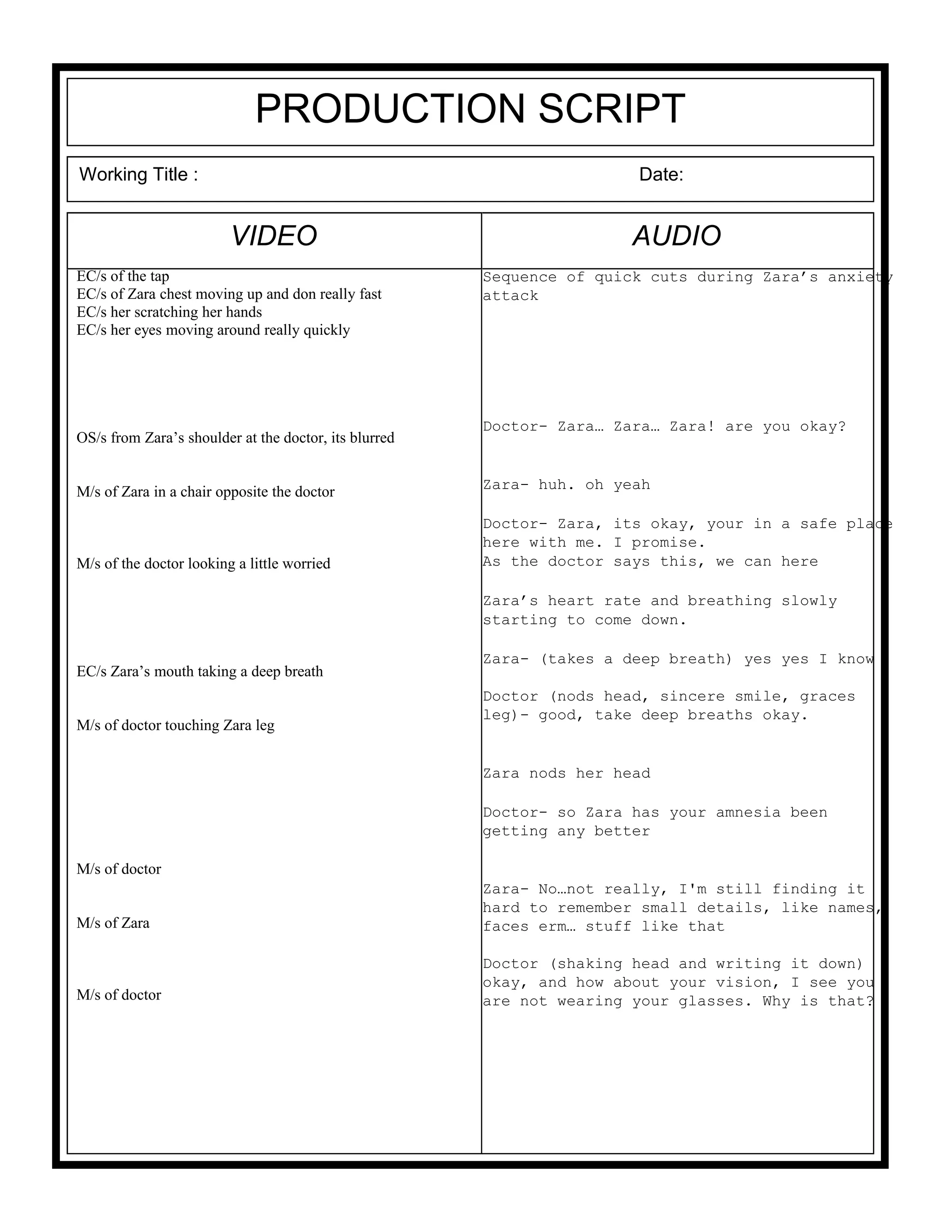 Foregt me not production script | DOC | Heart and Cardiovascular Diseases | Diseases and Conditions