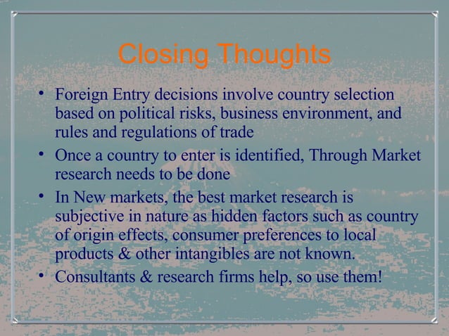 Foreign Entry Business Considerations | PPS