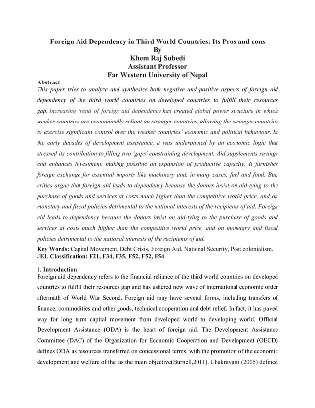 Foreign aid dependency in third world countries its pros and cons | PDF