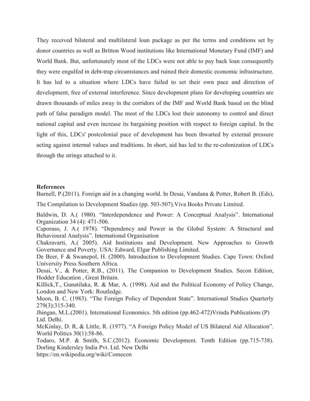 Foreign aid dependency in third world countries its pros and cons | PDF