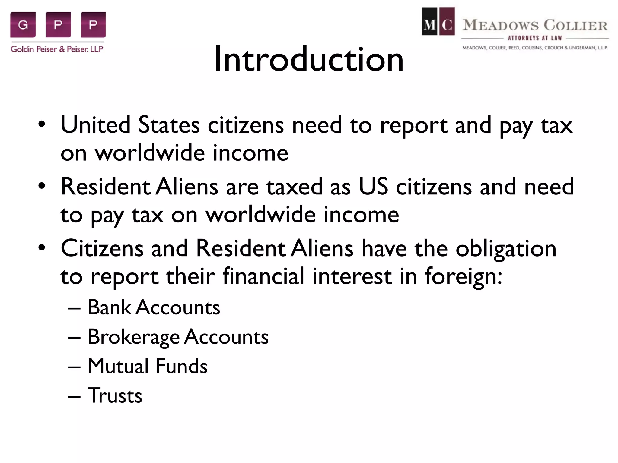 Reporting Requirements for US Citizens with Foreign Assets | PPT