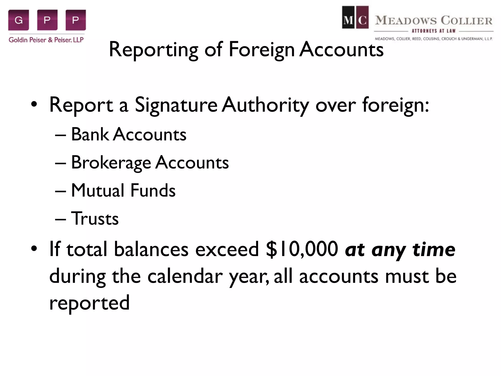 Reporting Requirements for US Citizens with Foreign Assets | PPT