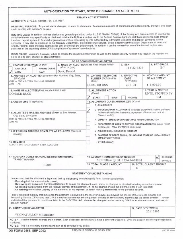 Foreign bank account allotments