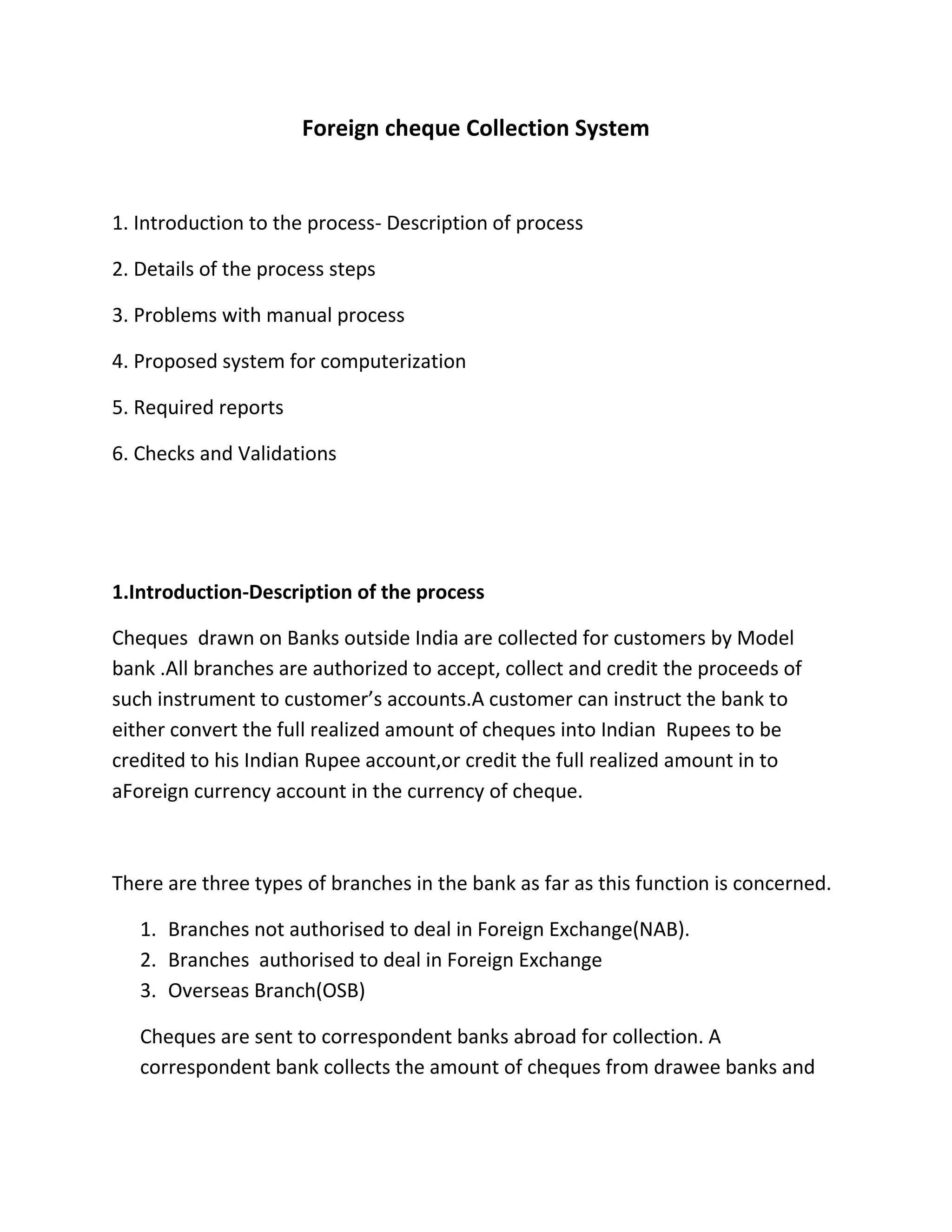 Foreign cheque collection system | DOCX | Business Banking & Finance ...