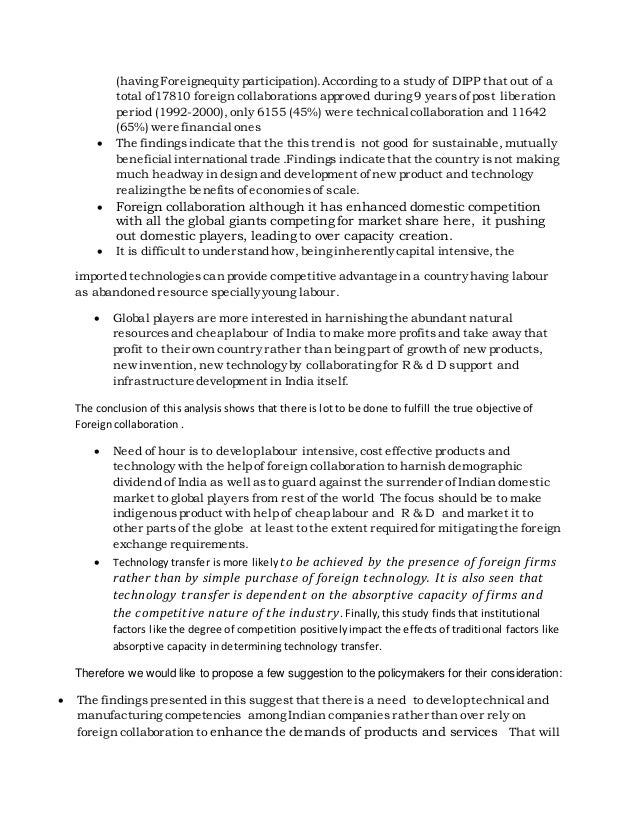 Foreign collaboration in india an objective analysis