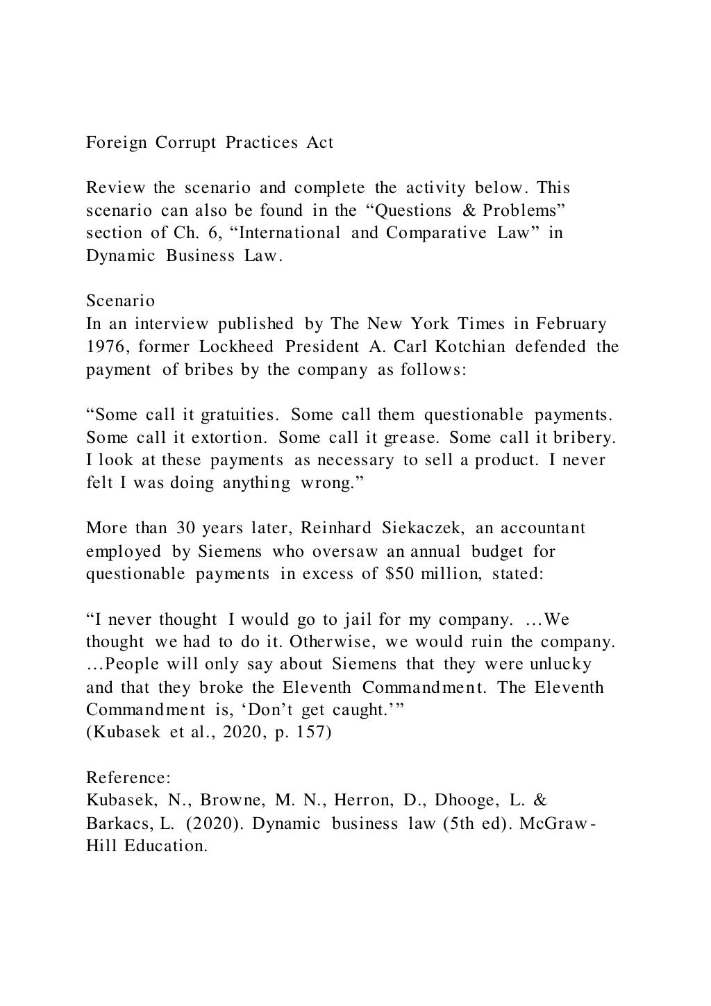 Foreign Corrupt Practices ActReview the scenario and complete | PDF