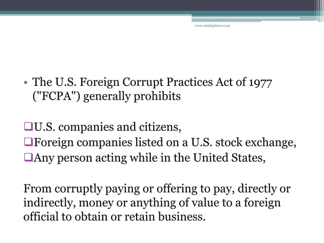 Foreign corrupt practises act(fcpa) | PPT