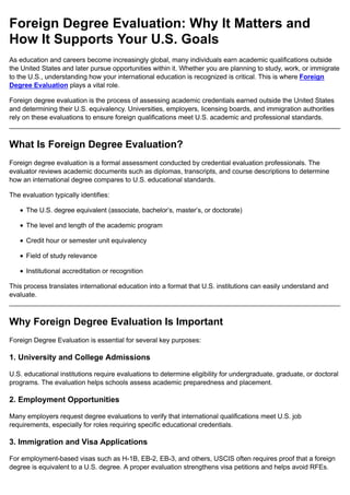 Foreign Degree Evaluation Services for U.S. Immigration, Education, and ...