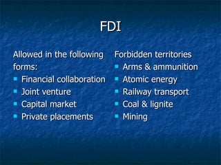 Foreign direct investment | PPT | Business | Business and Finance