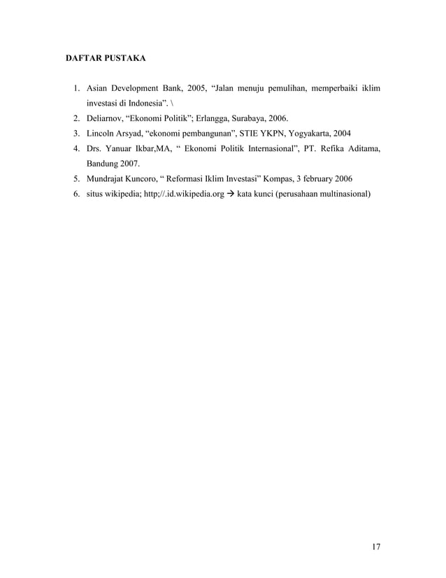 Foreign Direct Investment (FDI) dan Iklim investasi di Indonesia | DOC