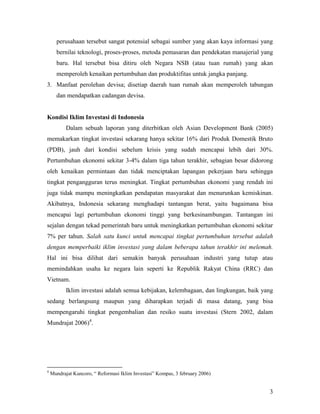 Foreign Direct Investment (FDI) dan Iklim investasi di Indonesia | DOC