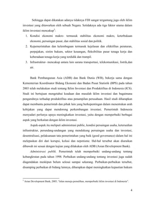 Foreign Direct Investment (FDI) dan Iklim investasi di Indonesia | DOC