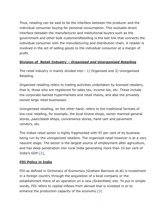 FDI-Retail in India | DOCX