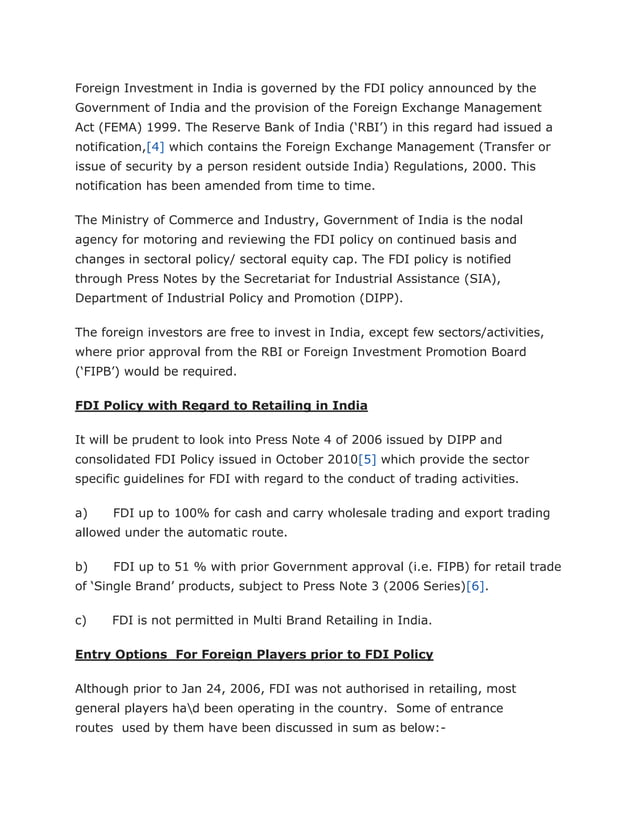 FDI-Retail in India | DOCX