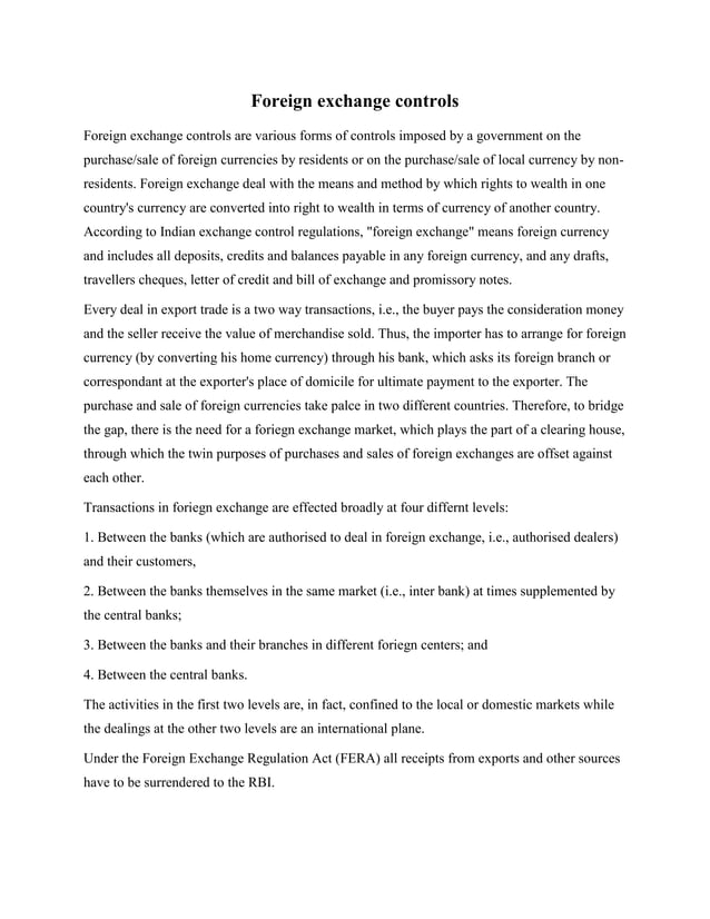 Foreign exchange controls | DOCX | Stocks and Bonds | Personal Investing