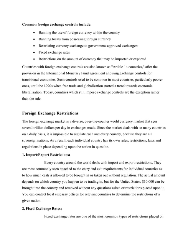 Foreign exchange controls | DOCX | Stocks and Bonds | Personal Investing