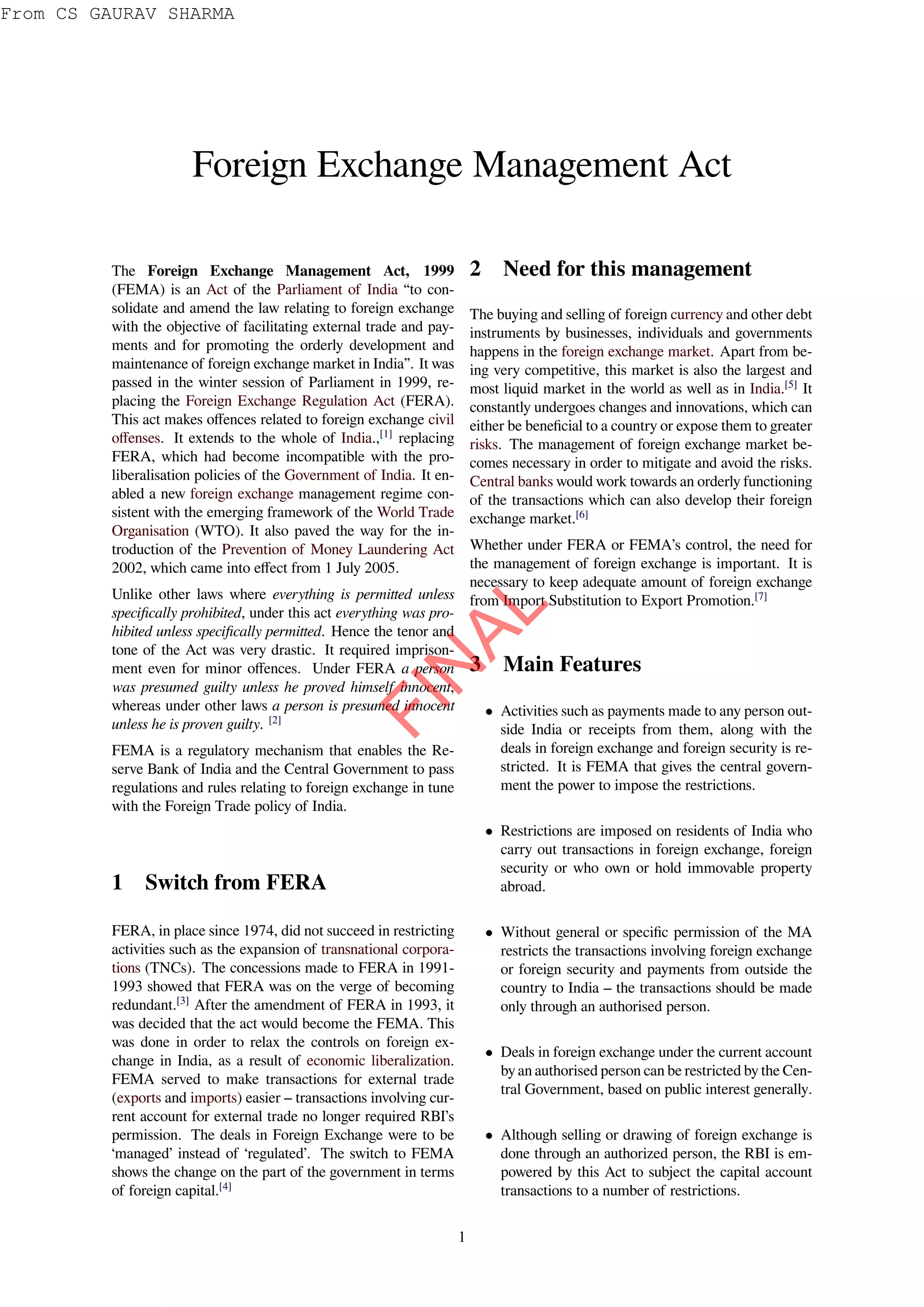 Foreign exchange management act | PDF