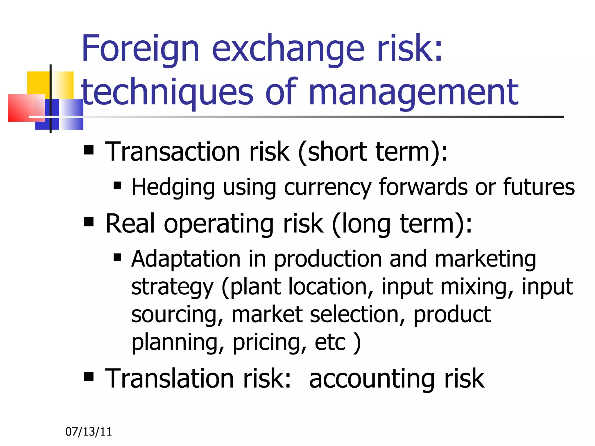 Foreign exchange risk_management | PPT | Stocks and Bonds | Personal Investing