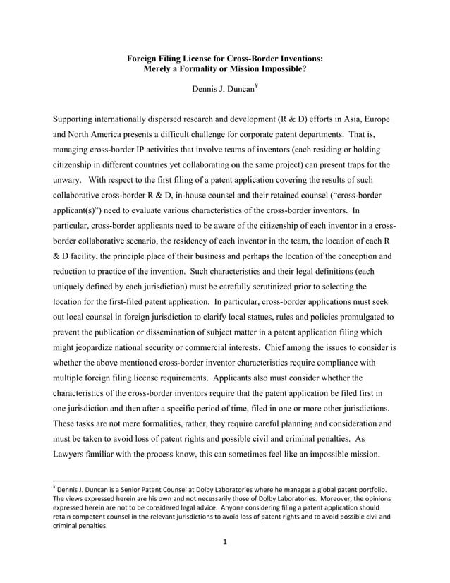 Foreign filing license for cross border inventions | PDF