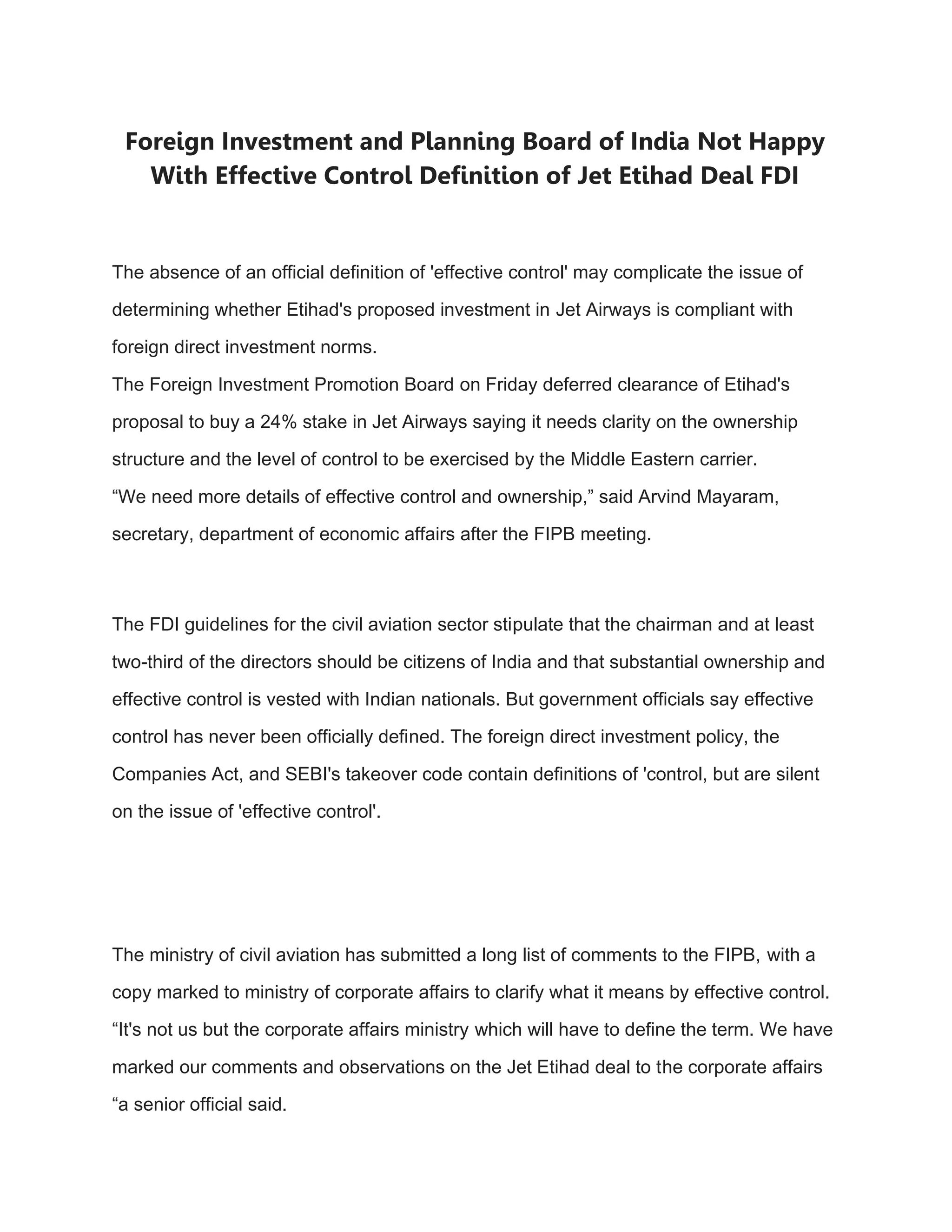 Foreign investment and planning board of india not happy with effective ...