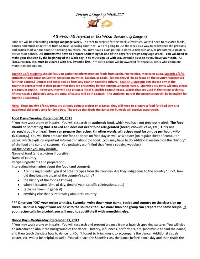 Foreign language week 2011 revised | DOCX | Cooking | Food & Drink