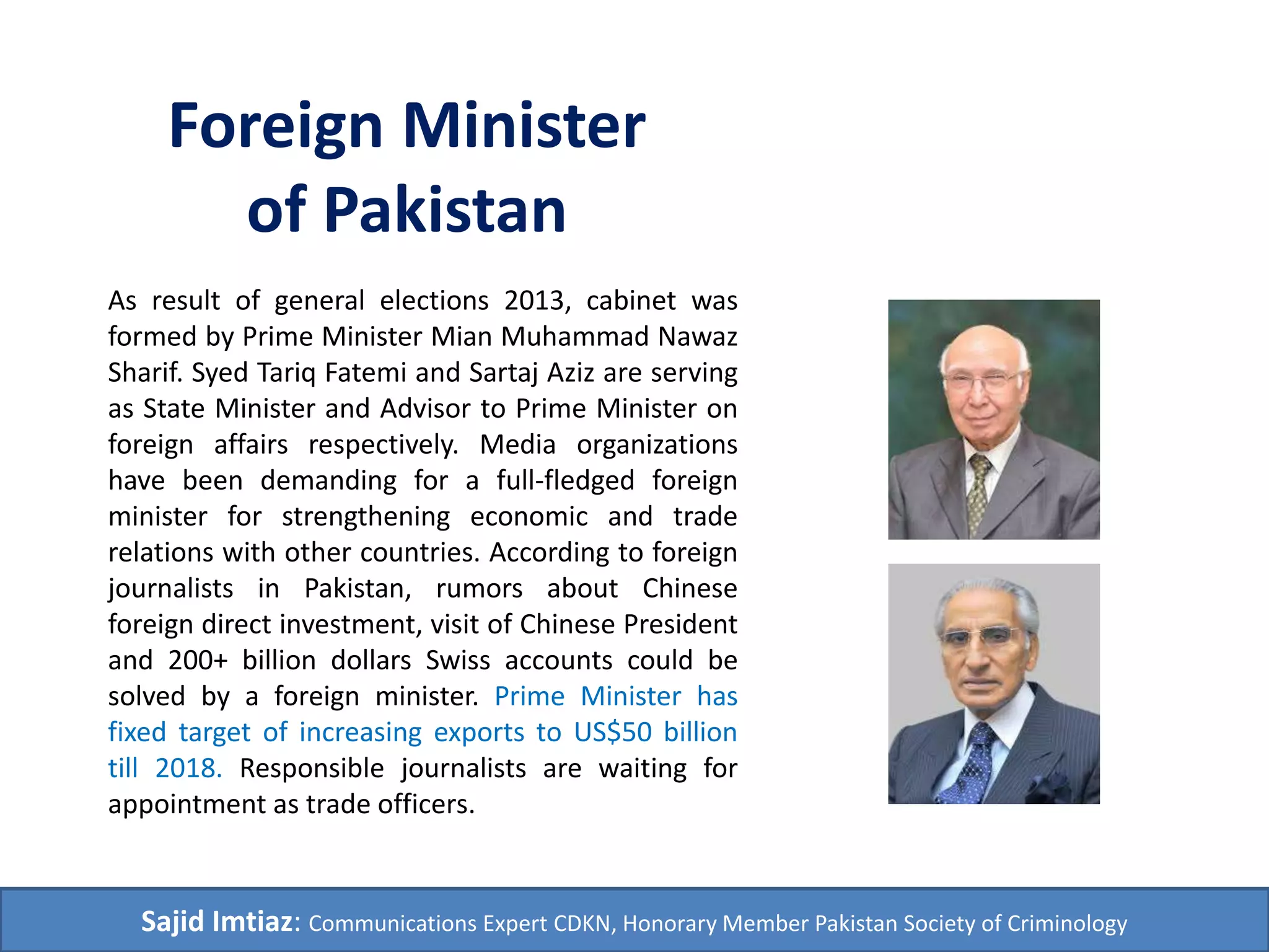 Foreign Minister of Pakistan | PPTX