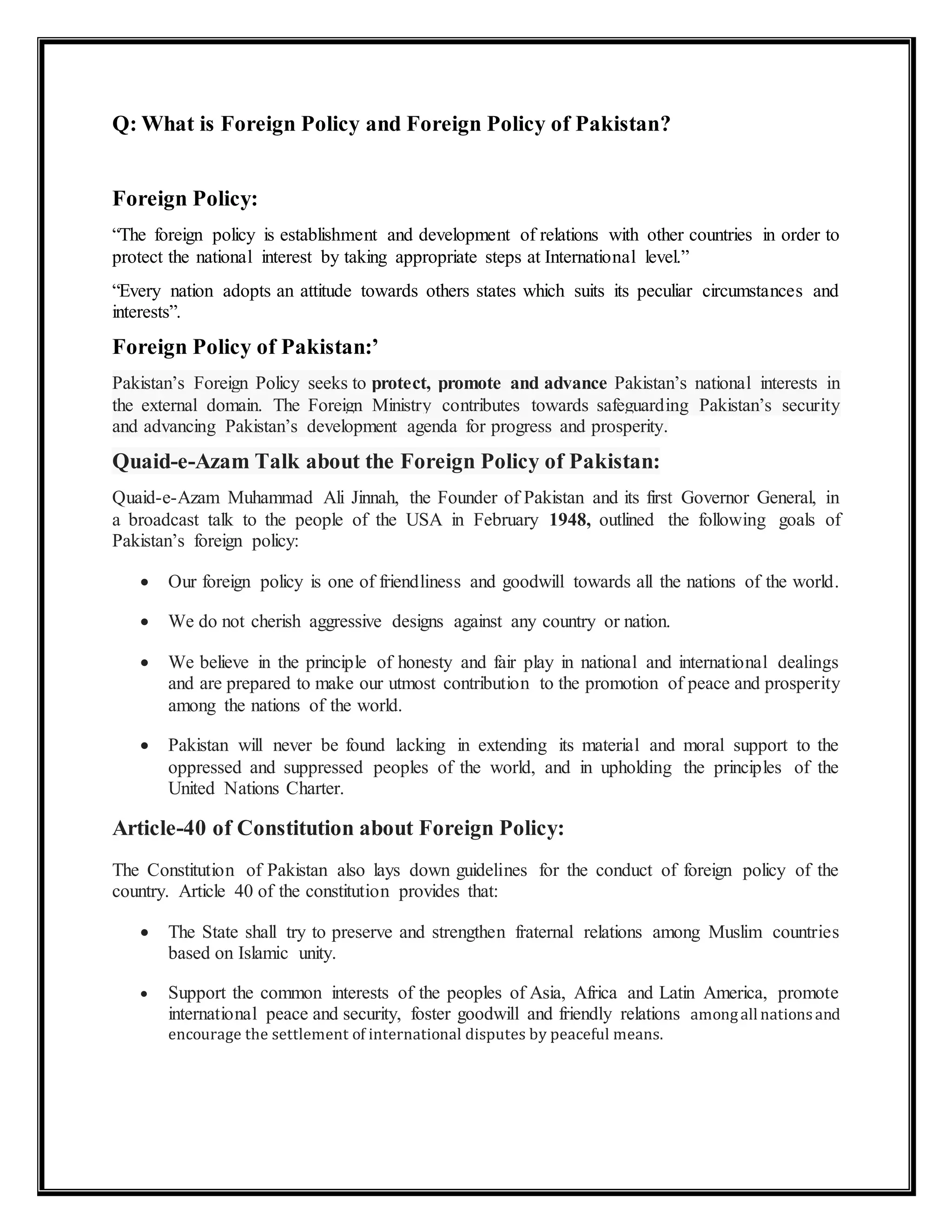 Foreign Policy of Pakistan | DOCX