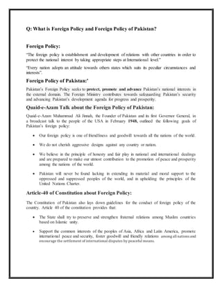 Foreign Policy of Pakistan | DOCX