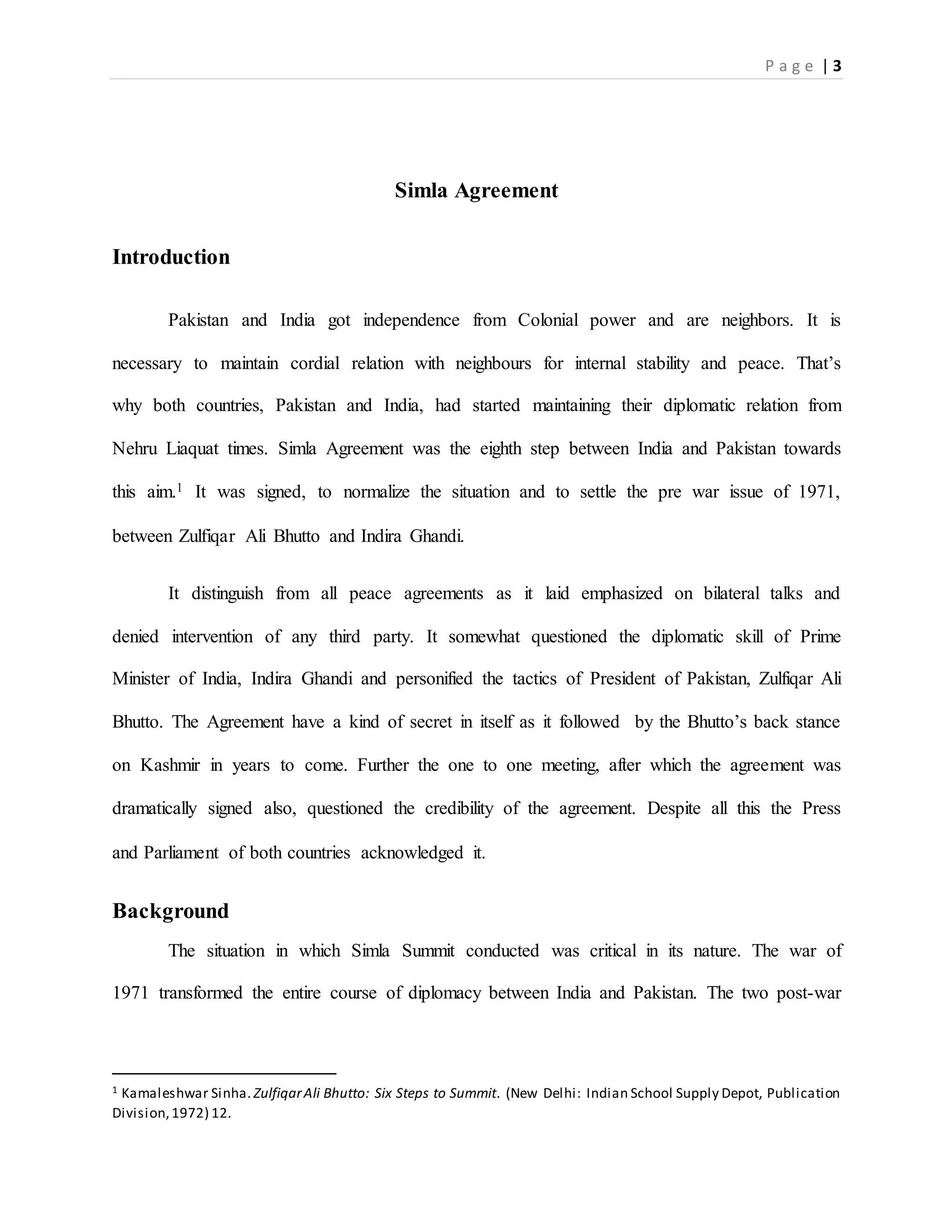 Foreign Policy of Pakistan and Simla Agreement | DOCX