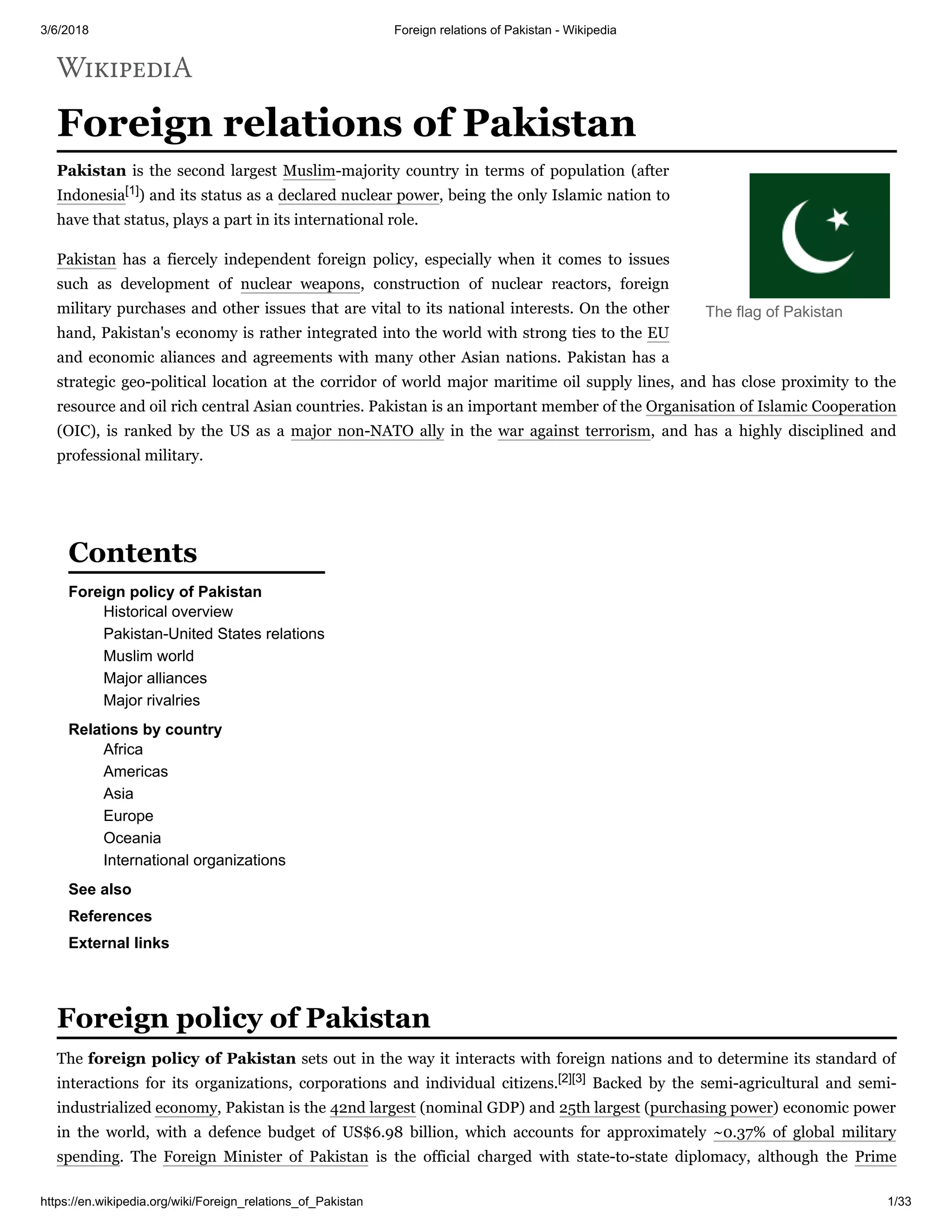 Foreign relations of pakistan wikipedia | PDF