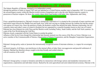Foreign Relations Of Pakistan based on current relations.docx