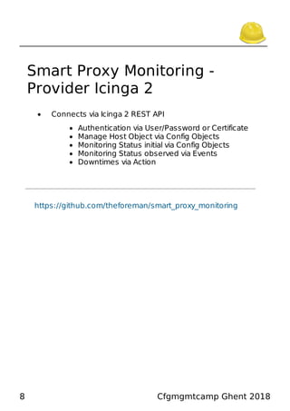 Foreman monitoring integration - Dirk Goetz - Cfgmgmtcamp Ghent_ 2018 | PDF