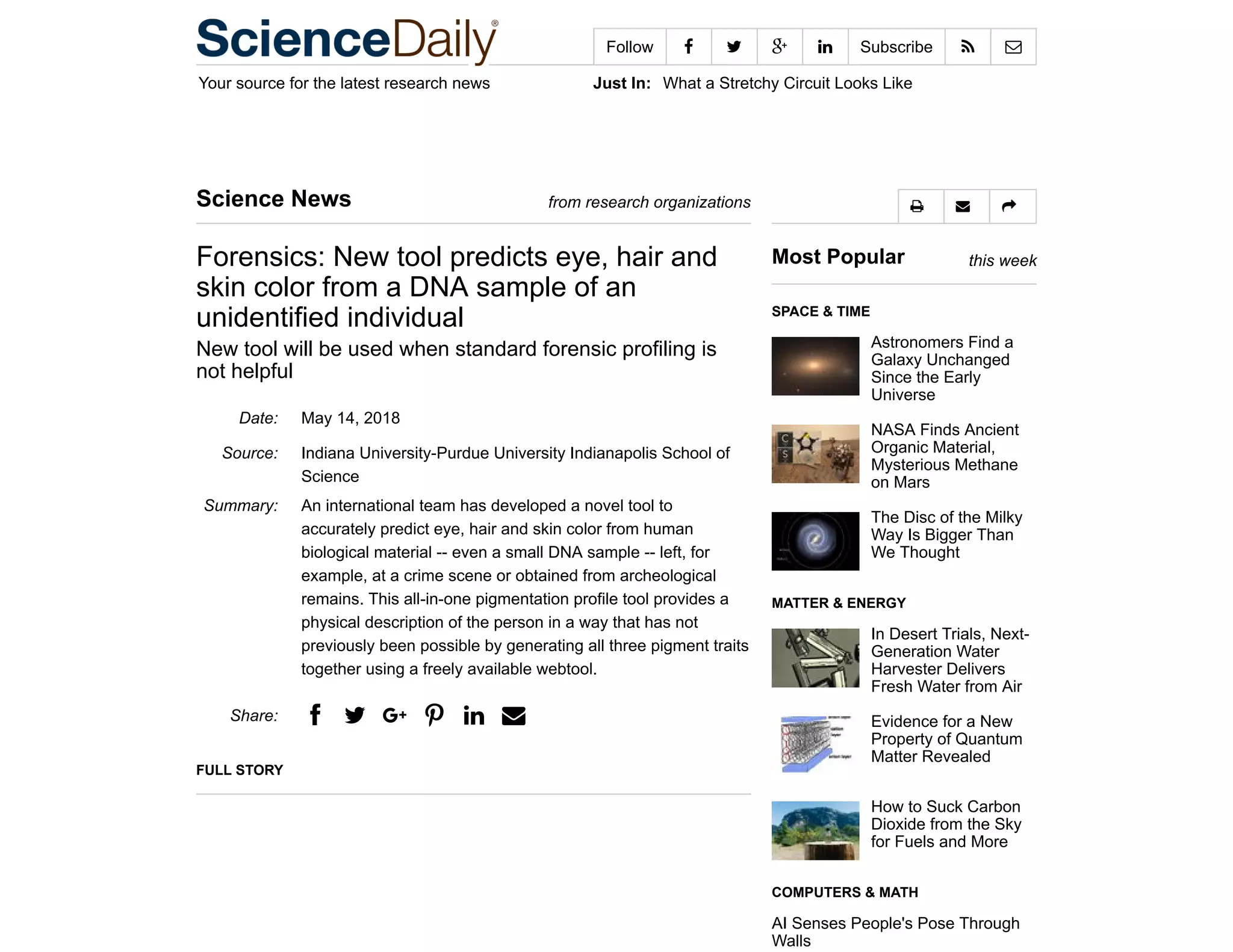 Forensics: New tool predicts eye, hair and skin color from a DNA sample ...