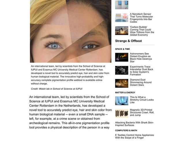 Forensics: New tool predicts eye, hair and skin color from a DNA sample ...