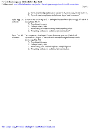 Forensic Psychology 3rd Edition Fulero Test Bank | PDF