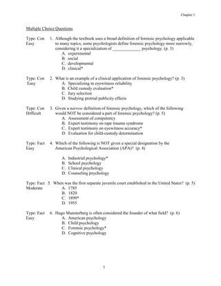 Forensic Psychology 3rd Edition Fulero Test Bank | PDF