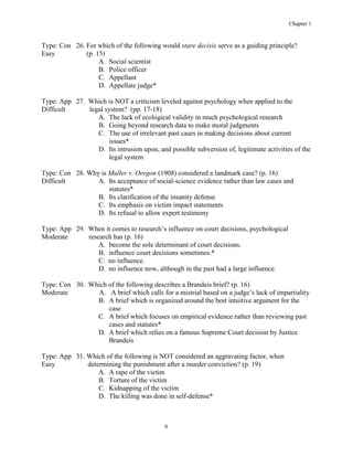 Forensic Psychology 3rd Edition Fulero Test Bank | PDF