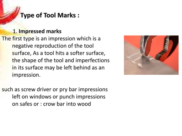 Forensic analysis of tool marks | PPTX | Woodworking | Arts and Crafts