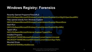 Forensicating windows Artifacts investigation without event logs | PPT