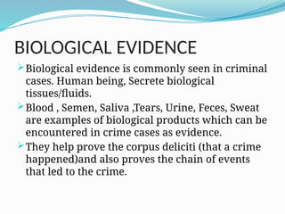 FORENSIC BIOLOGY with concepts of evidences | PPTX