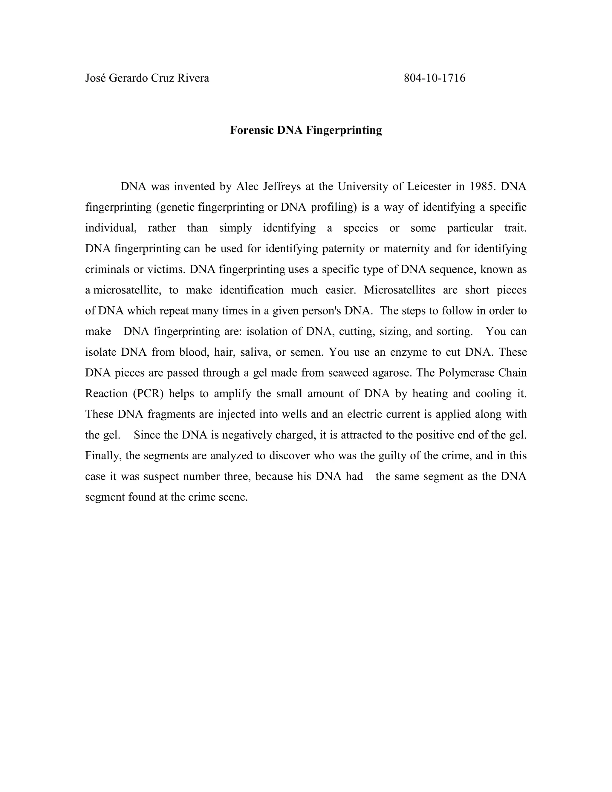 Forensic dna fingerprinting | DOCX