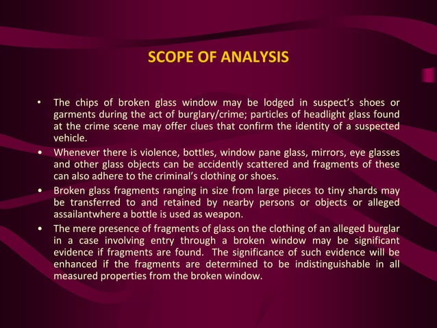 Glass Analysis in Forensic Science | PPT | Chemistry | Science
