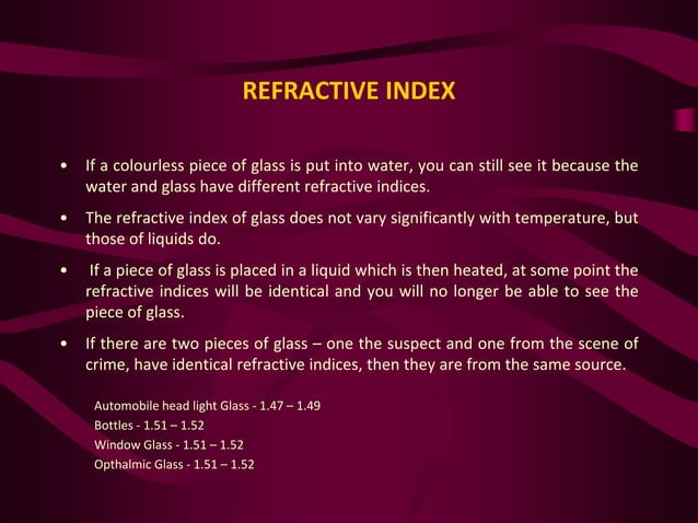 Glass Analysis in Forensic Science | PPT | Chemistry | Science
