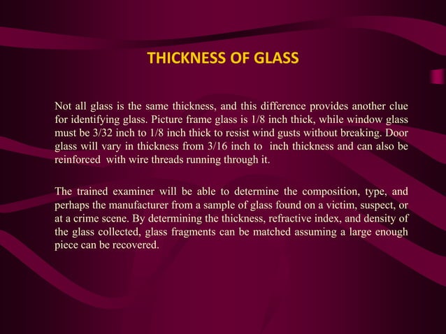 Glass Analysis in Forensic Science | PPT | Chemistry | Science