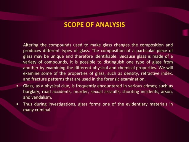 Glass Analysis in Forensic Science | PPT | Chemistry | Science