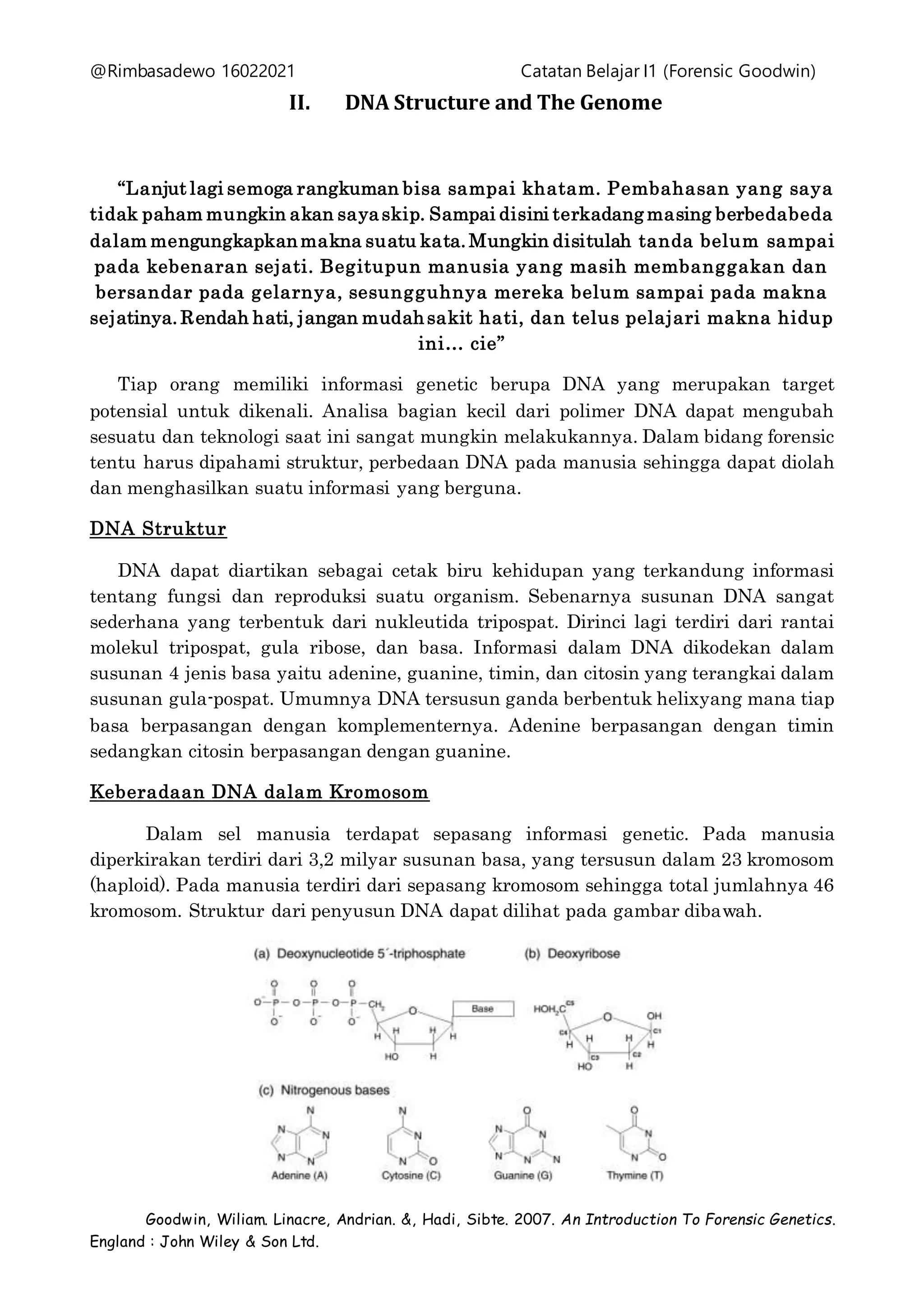 Forensic Goodwin 2. DNA Structure and The Genome | DOCX