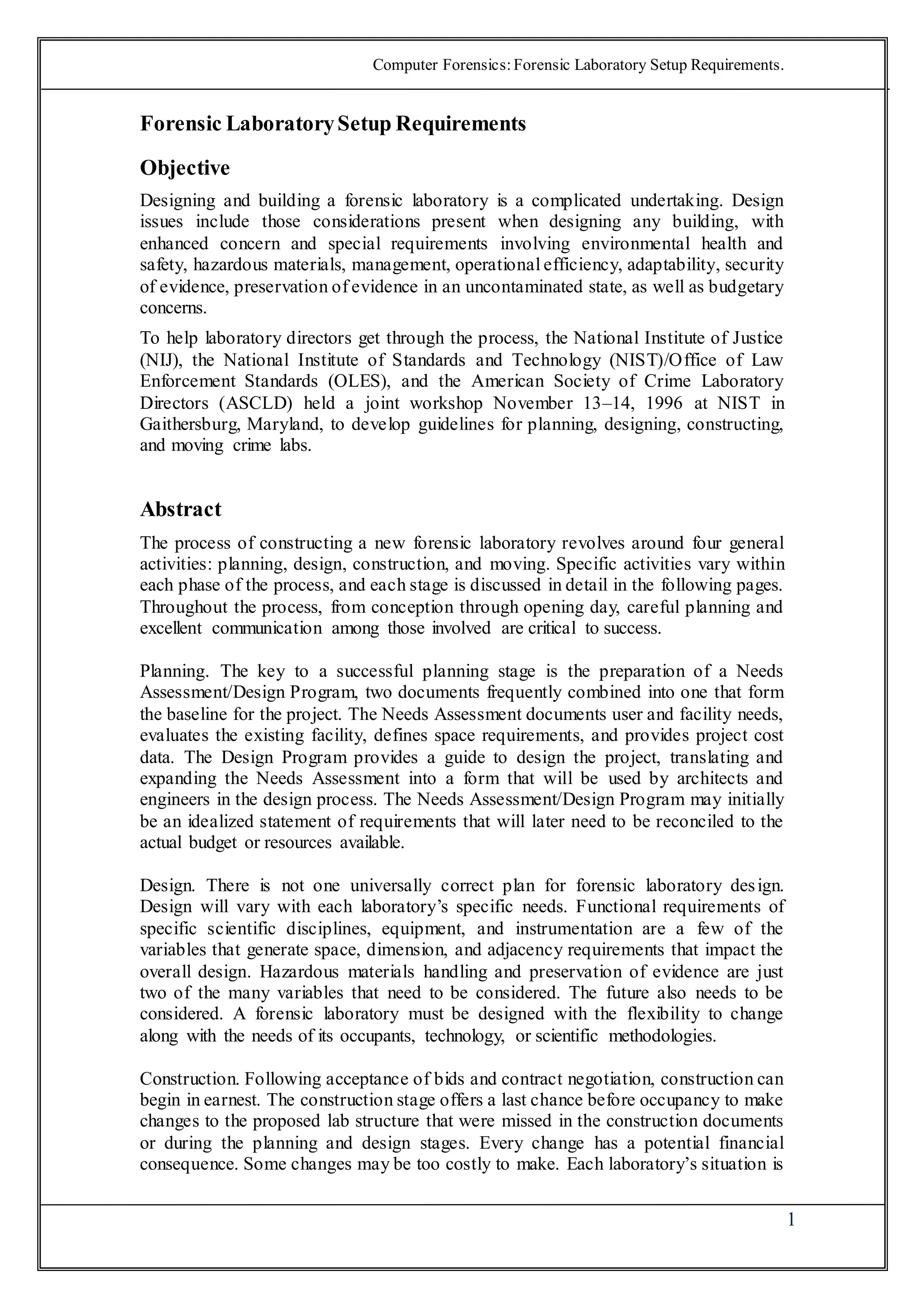 Forensic laboratory setup requirements | DOCX