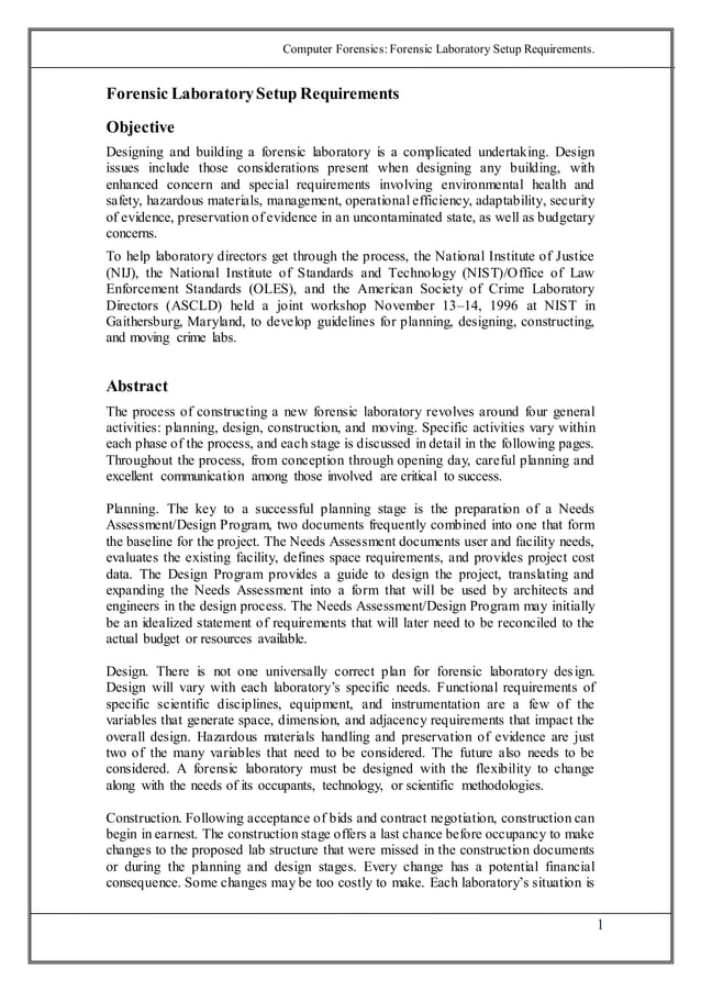 Forensic laboratory setup requirements | DOCX | Chemistry | Science